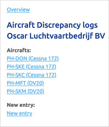 Nieuw Aircraft Discrepancy log